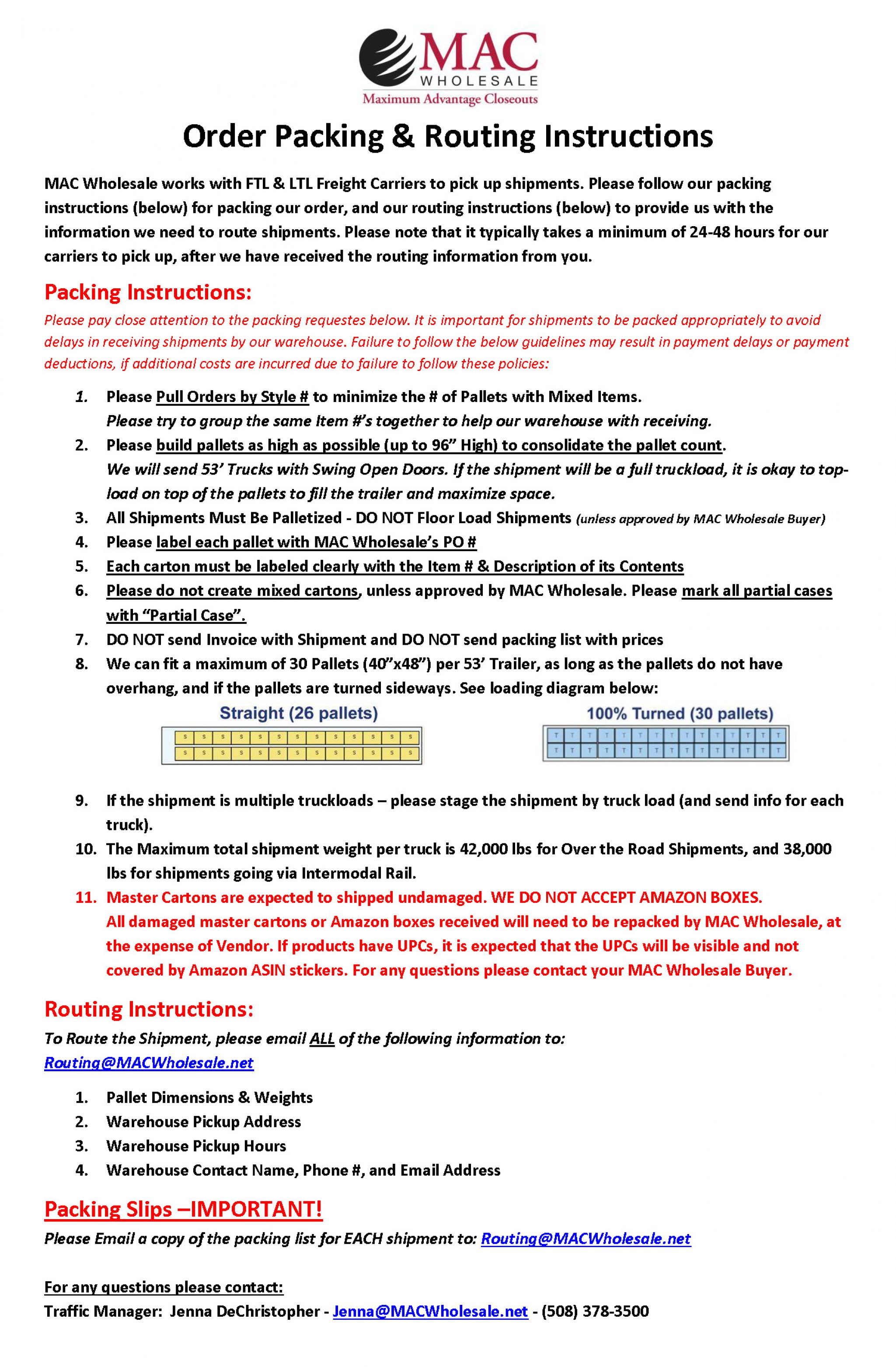 Packing & Routing Instructions - MAC Wholesale