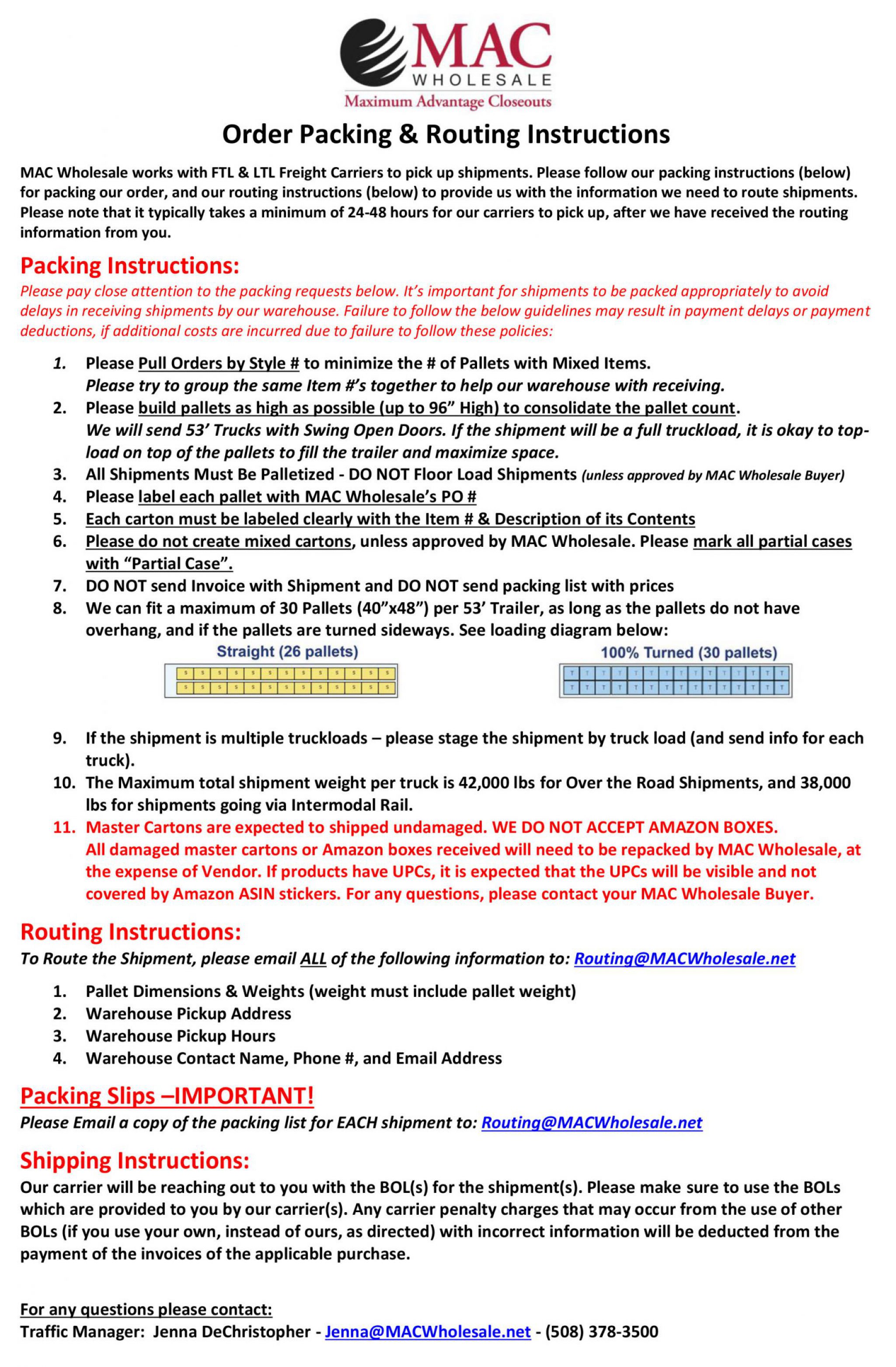 Packing & Routing Instructions - MAC Wholesale